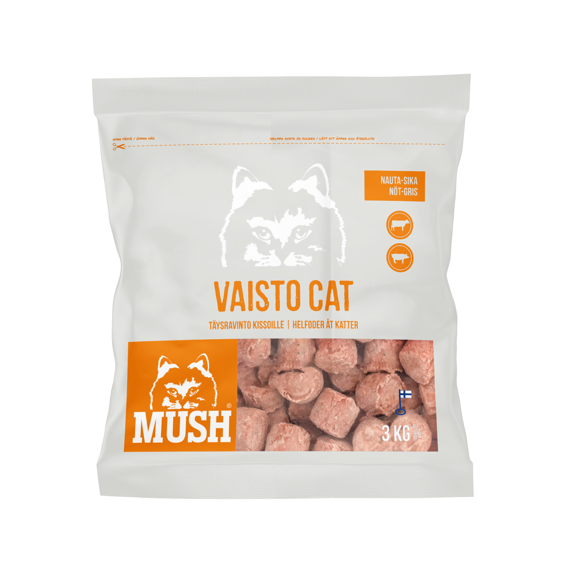 Mush Vaisto Cat Nöt-Gris Vit 3 kg - Köttbullar | ZOO.se